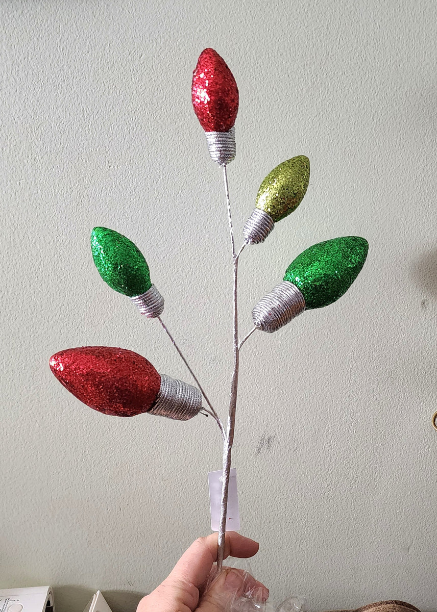 17" Glitter Christmas Light Bulb Pick – Florist Wreath Supply
