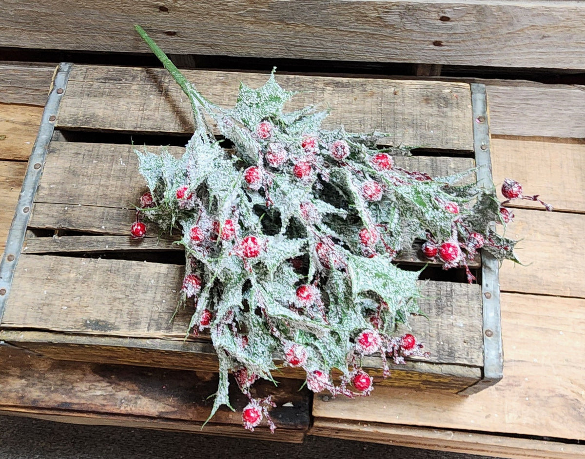 18" Frosted Holly Bush – Florist Wreath Supply